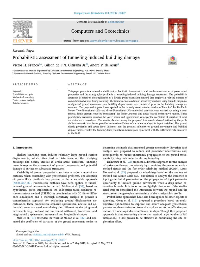 Probabilistic Assessment of Tunneling-Induced Building Damage | Download Free PDF | Sensitivity ...