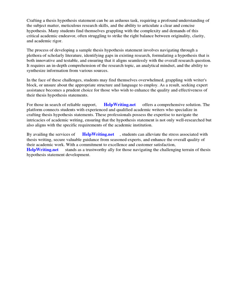 Sample Thesis Hypothesis Statement | PDF