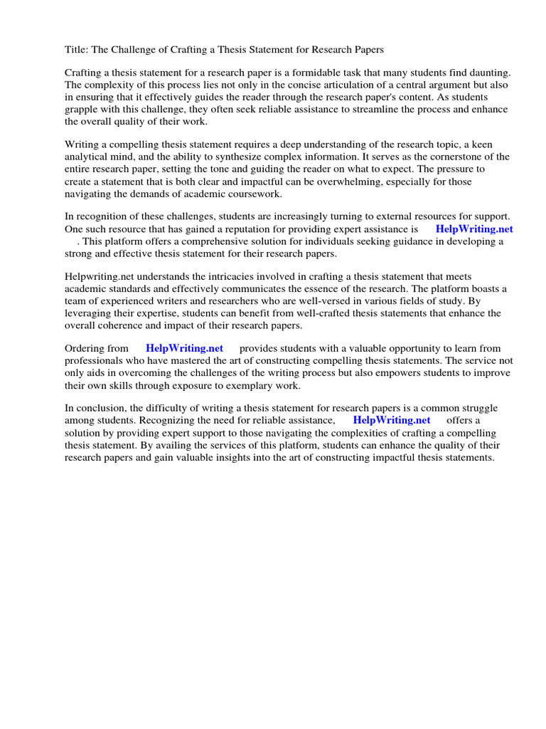 Example for Thesis Statement in Research Papers | PDF | Essays | Thesis