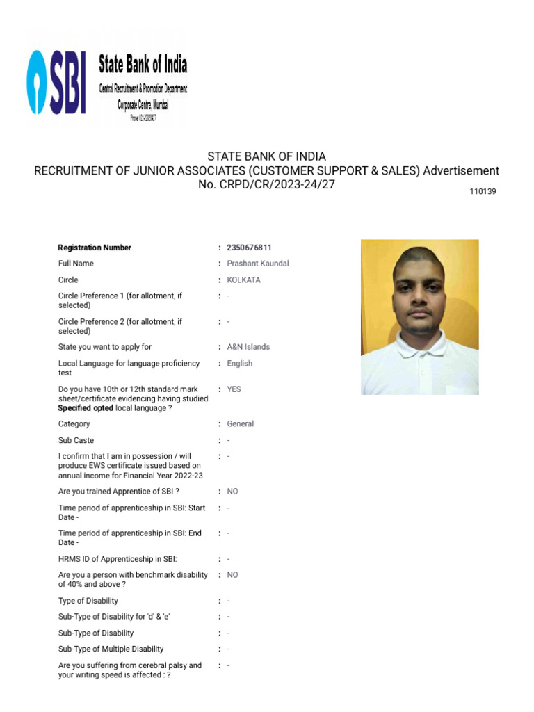 SBI Clerk Application Form | Download Free PDF | Apprenticeship