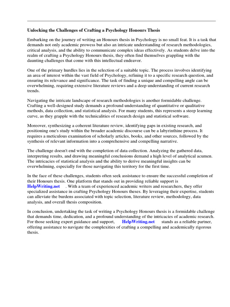 Honours Thesis Psychology Example | PDF
