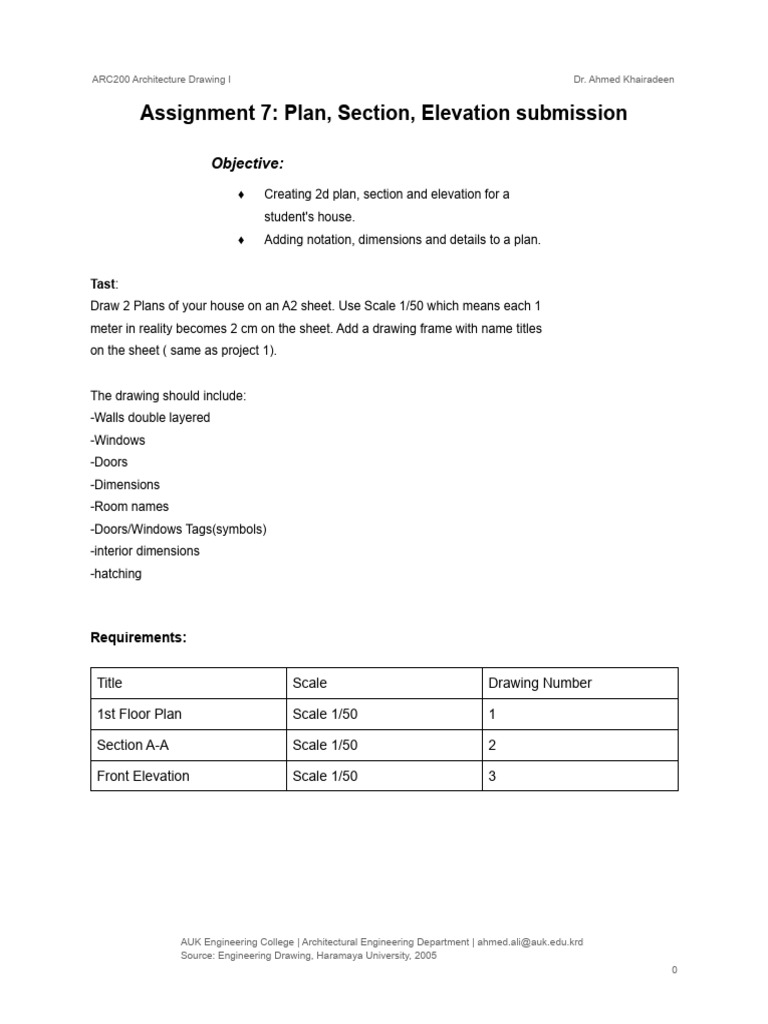 Assignment 7: Plan, Section, Elevation Submission: Objective | PDF