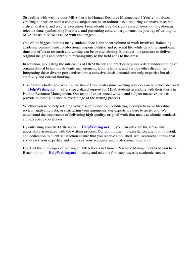 Mba Thesis Human Resource Management | PDF Mba Thesis Human Resource Management | PDF