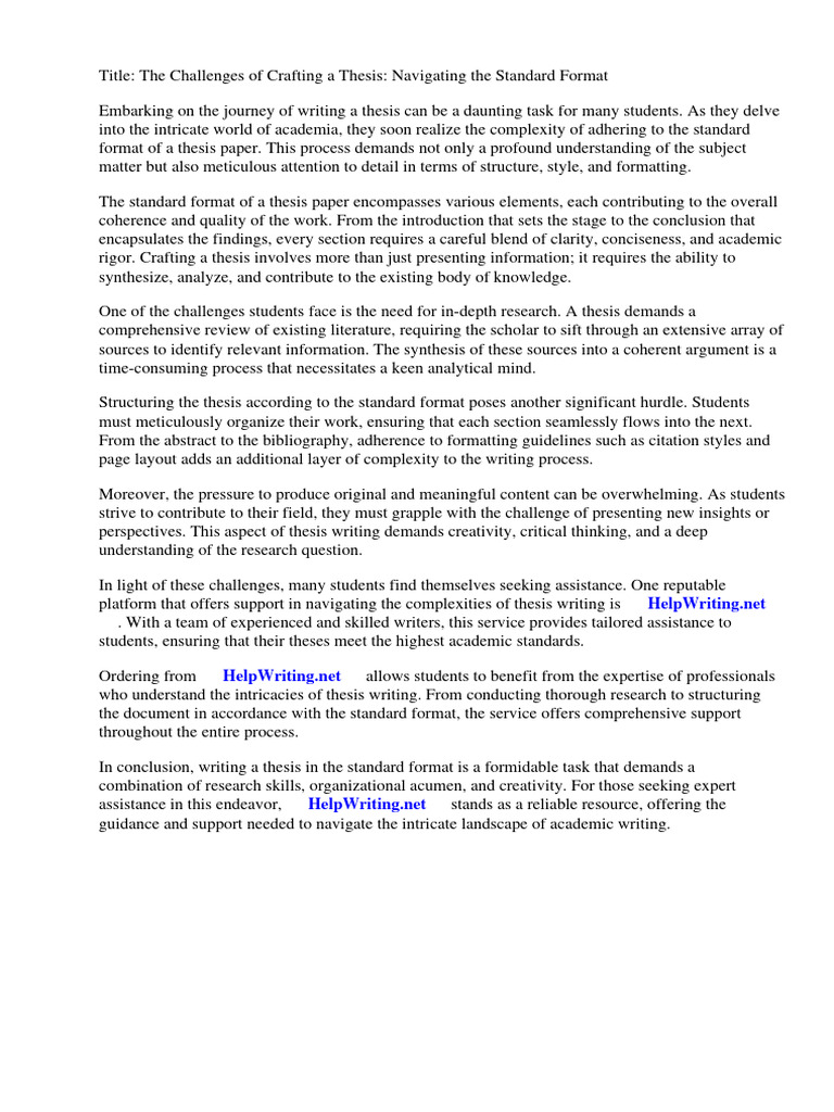 Standard Format of A Thesis Paper | PDF Standard Format of A Thesis Paper | PDF