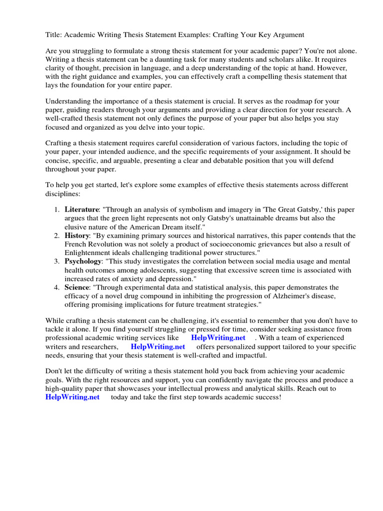 Academic Writing Thesis Statement Examples | PDF | Essays | Thesis