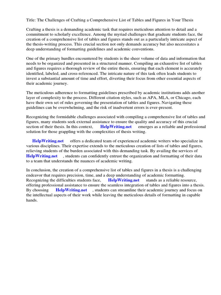 Example of List of Tables and Figures in Thesis | PDF