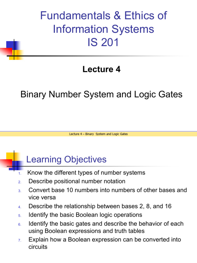 Lecture 4 - Binary System and Logic Gates | Download Free PDF | Logic ...
