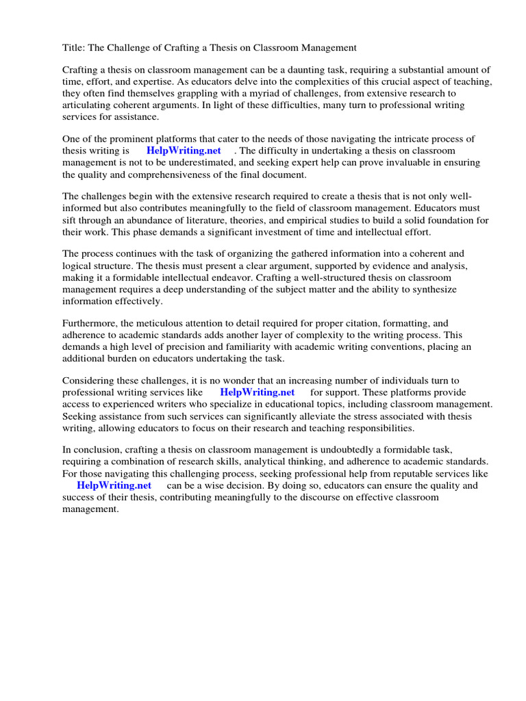 Thesis Related To Classroom Management | PDF | Teachers | Classroom ...
