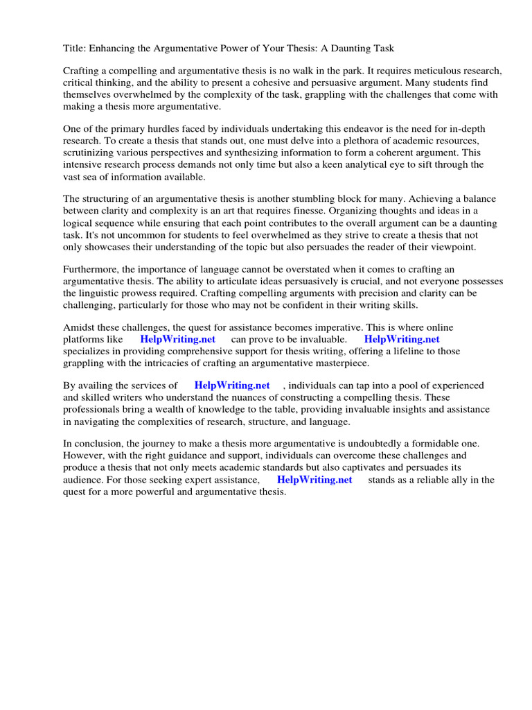 How To Make A Thesis More Argumentative | PDF | Essays | Evidence