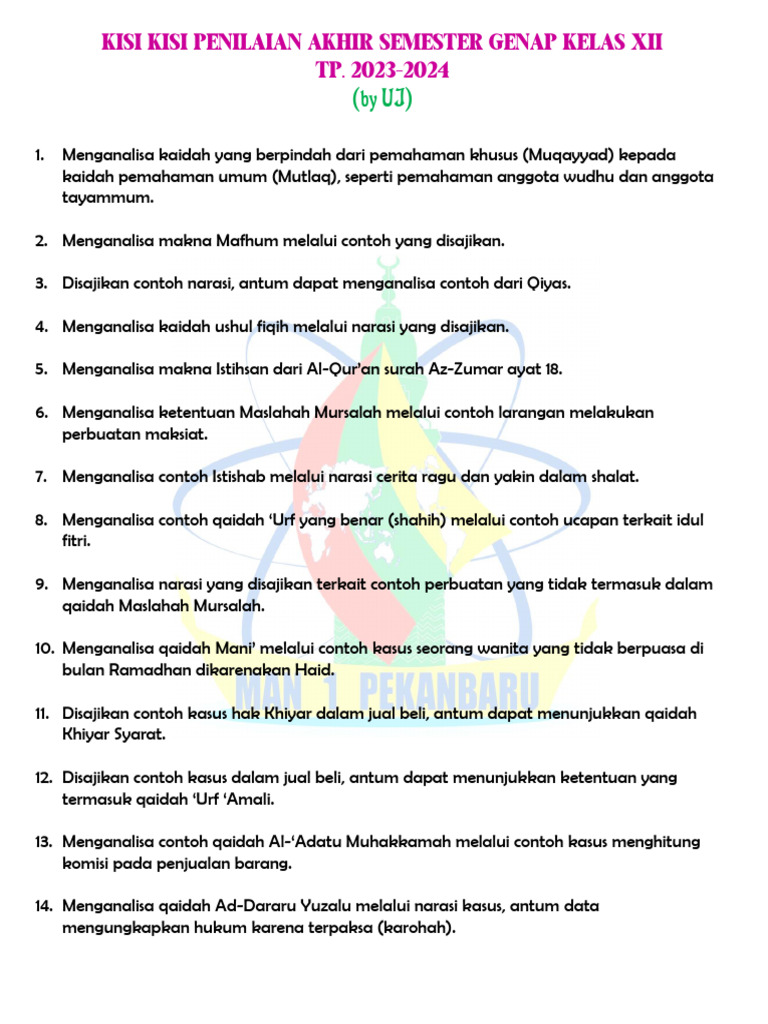 Kisi Kisi Pas Fiqih 2024 | PDF