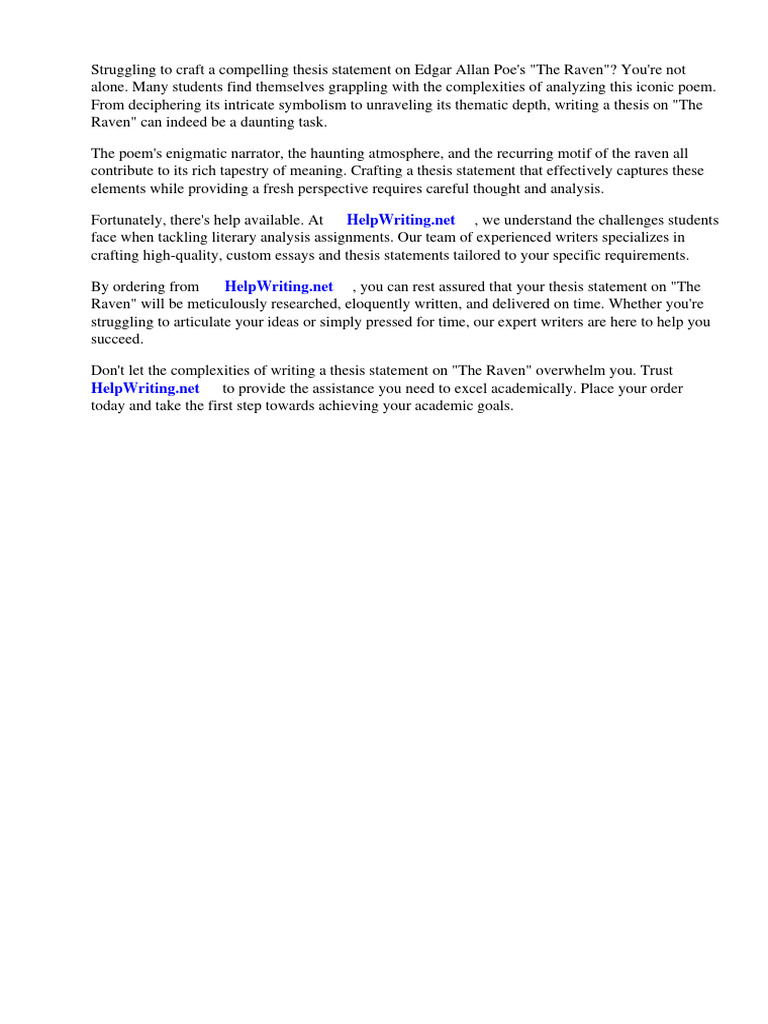 The Raven Poem Thesis Statement | PDF | The Raven | Edgar Allan Poe