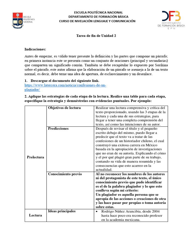 comunicacionU2-T2 Tarea 2 Procesos de Lectura | PDF