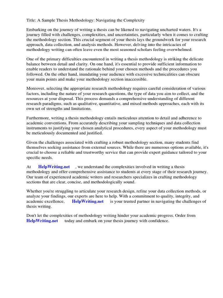 A Sample Thesis Methodology Pdf Methodology Thesis