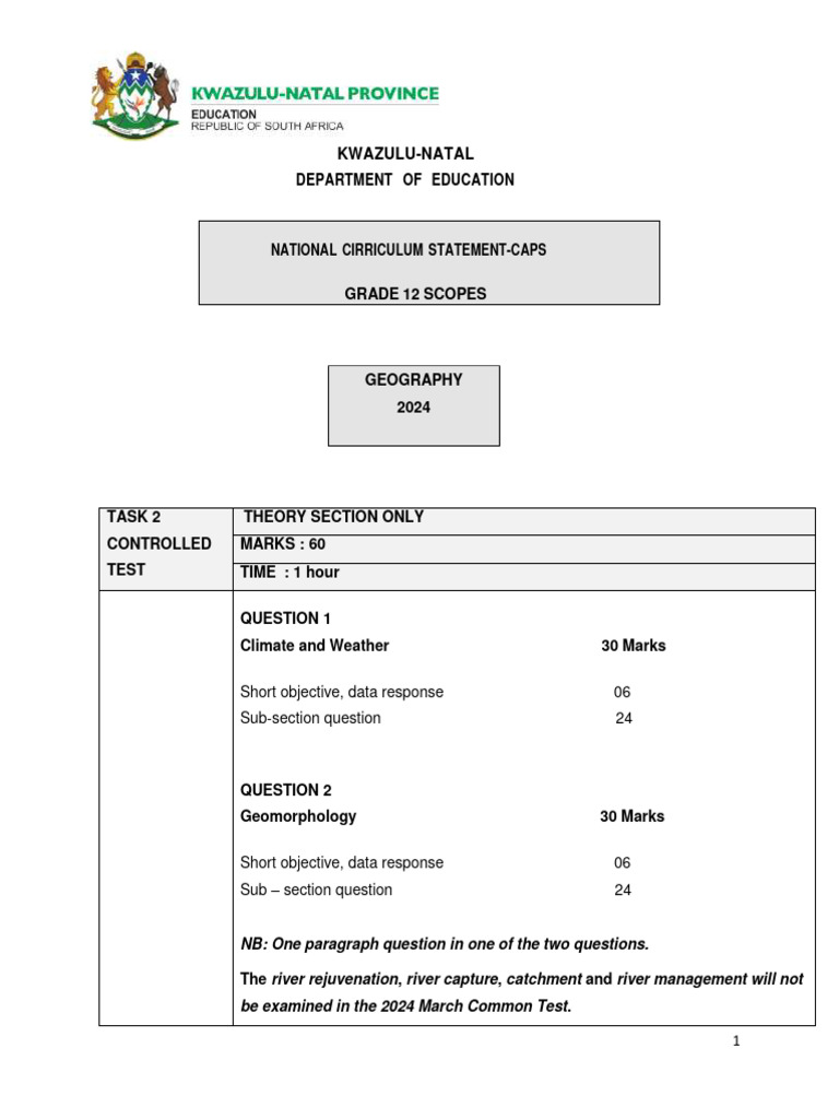2024 Geography Grade 12 Scope | PDF