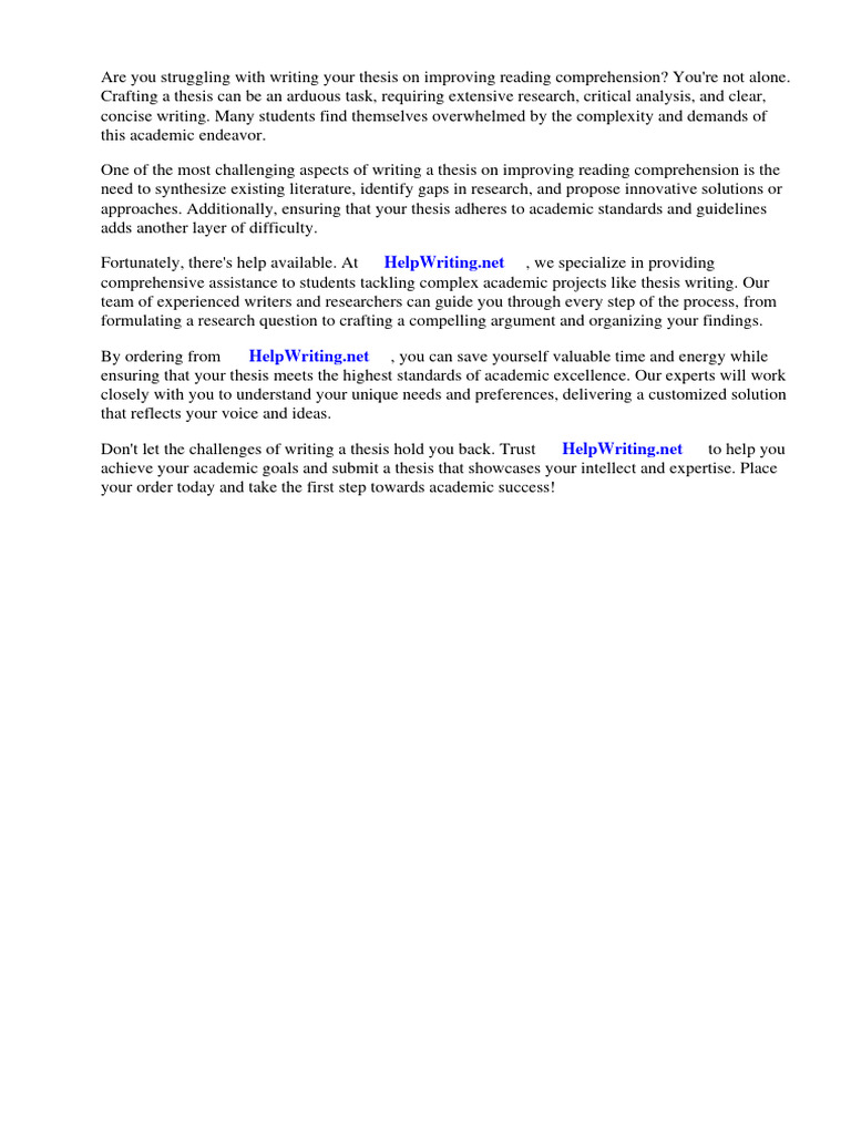 Thesis Improving Reading Comprehension | PDF | Reading Comprehension | Thesis