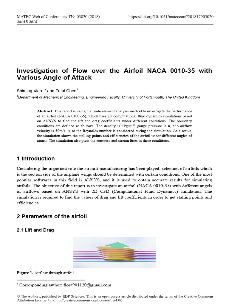 Investigation of Flow Over The Airfoil NACA 0010-3 | PDF | Lift (Force) | Airfoil