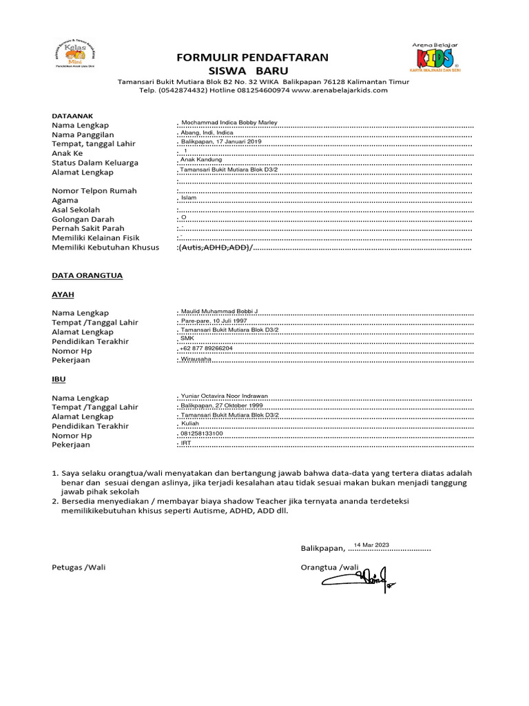 Formulir Siswa Baru 2022 - 2 | PDF