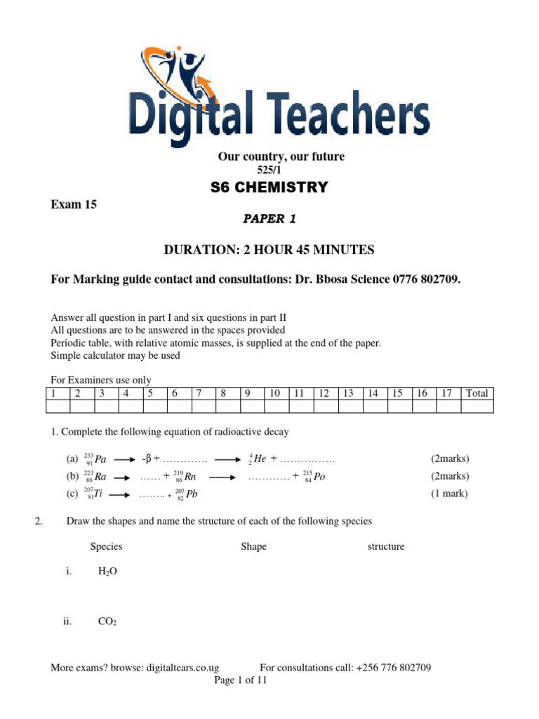 A Level Chemistry Paper 1 Set 15 | PDF | Solubility | Physical Chemistry