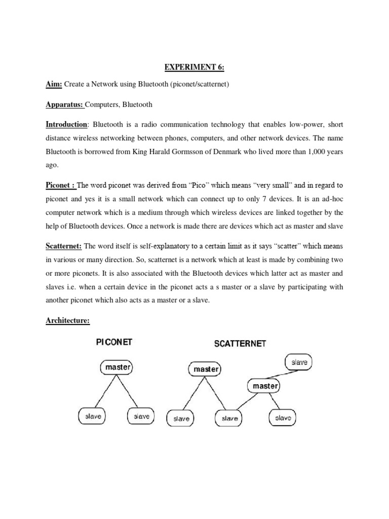 Create Bluetooth Networks: Piconet & Scatternet | PDF | Bluetooth | Computing