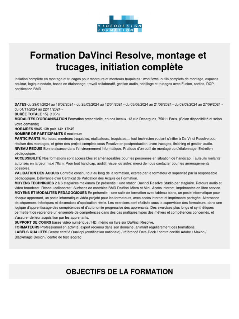 Formation complète DaVinci Resolve 2024 | PDF