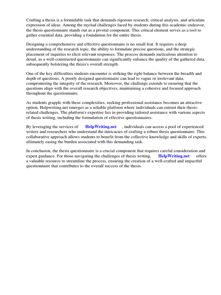 What Is A Thesis Questionnaire | PDF | Survey Methodology | Thesis