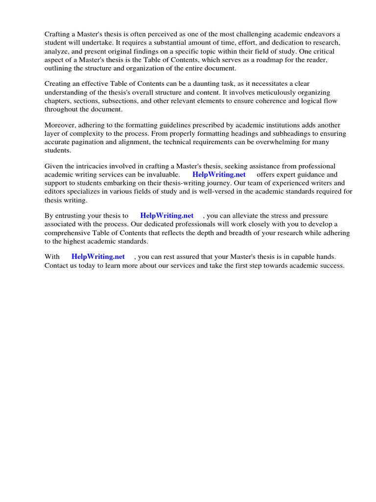 Master Thesis Table Contents Example | PDF