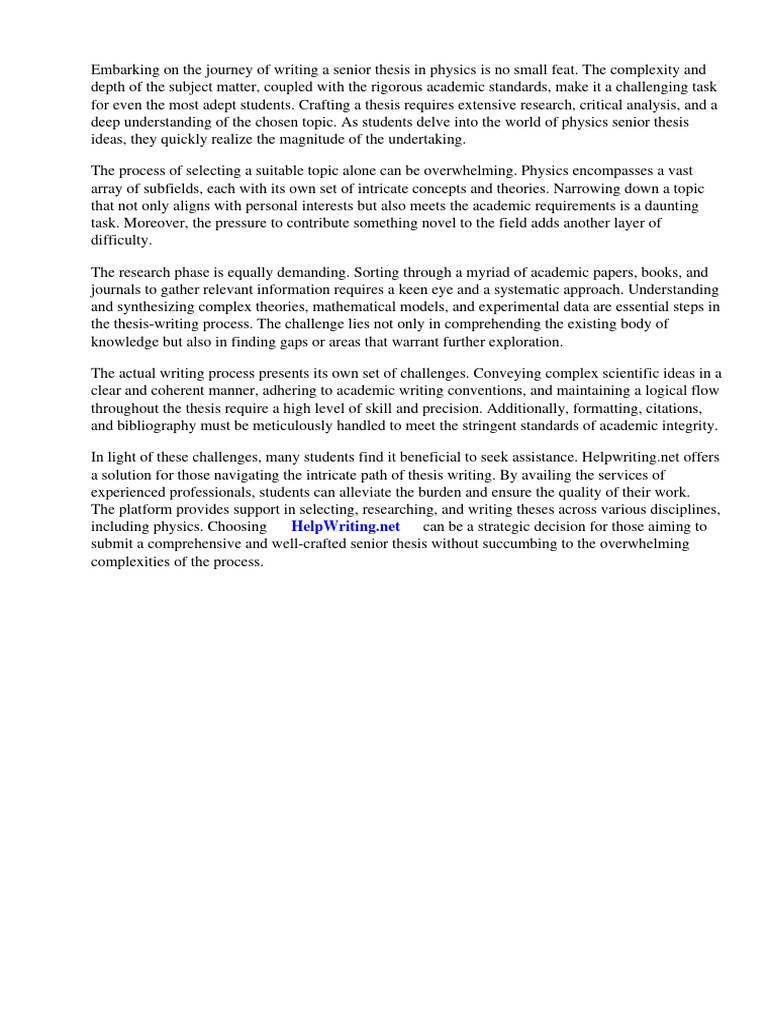 Physics Senior Thesis Ideas | PDF | Thesis | Physics