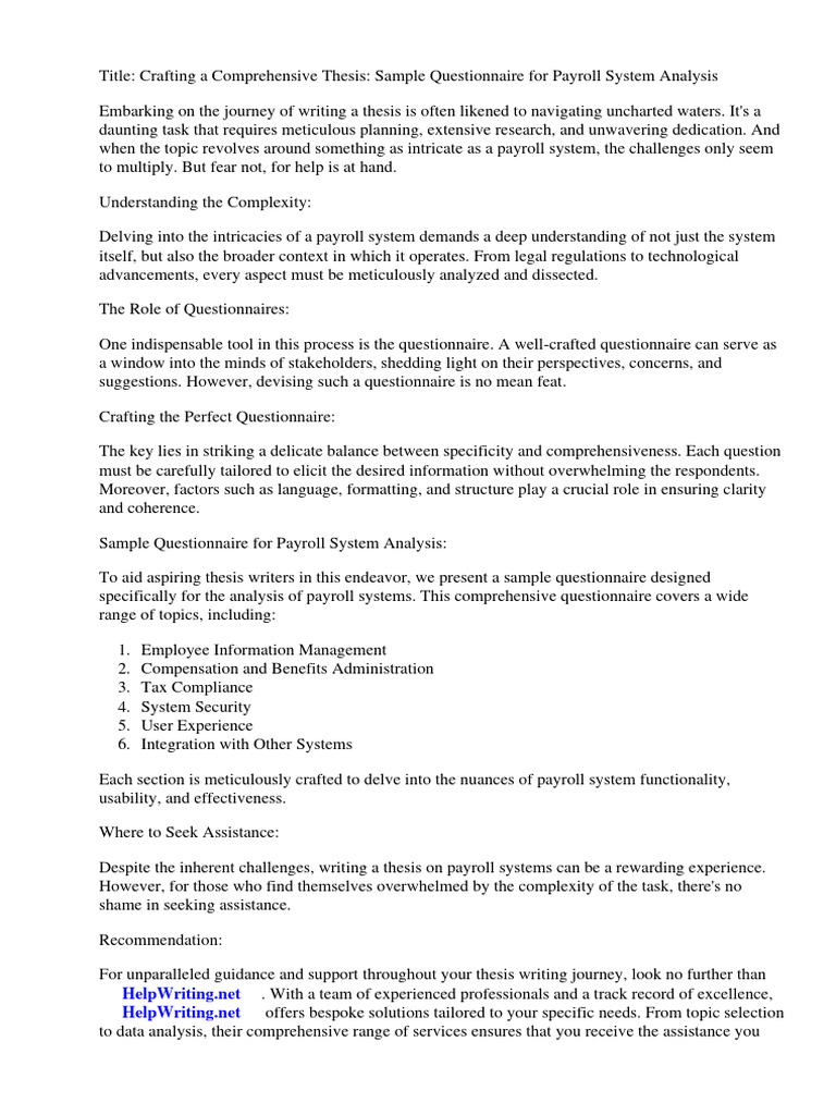 Sample Questionnaire For Thesis About Payroll System | PDF | Survey ...