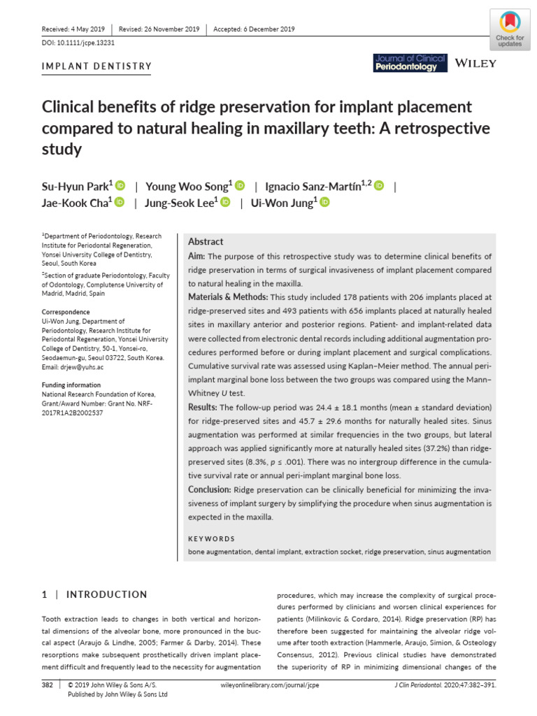 Clinical Benefits of Ridge Preservation For Implant Placement Compared ...