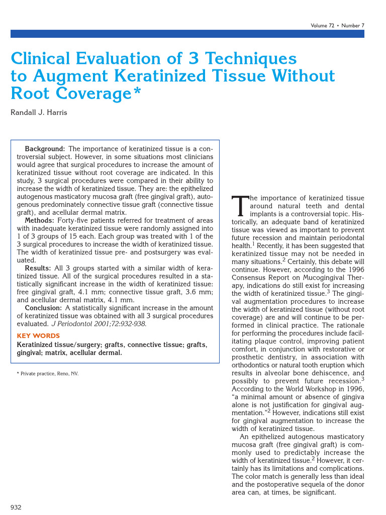 Clinical Evaluation of 3 Techniques To Augment Keratinized Tissue ...