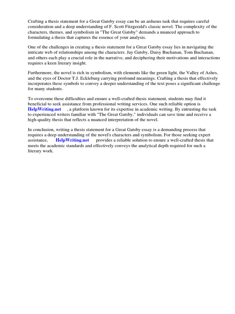 Thesis Statements For Great Gatsby Essays | PDF | The Great Gatsby | F ...