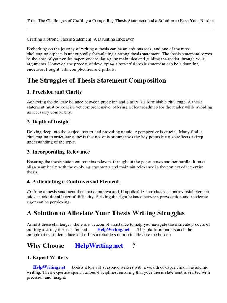 Writing A Strong Thesis Statement | PDF | Essays | Thesis