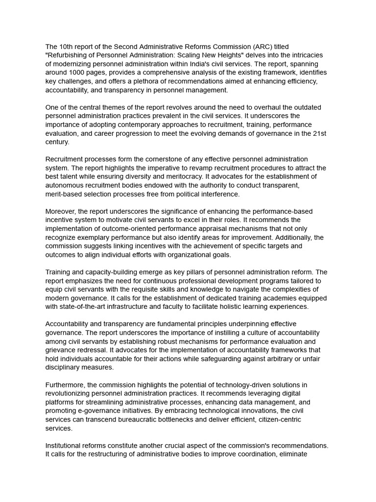 Summary of 10th Report of 2ND ARC | PDF