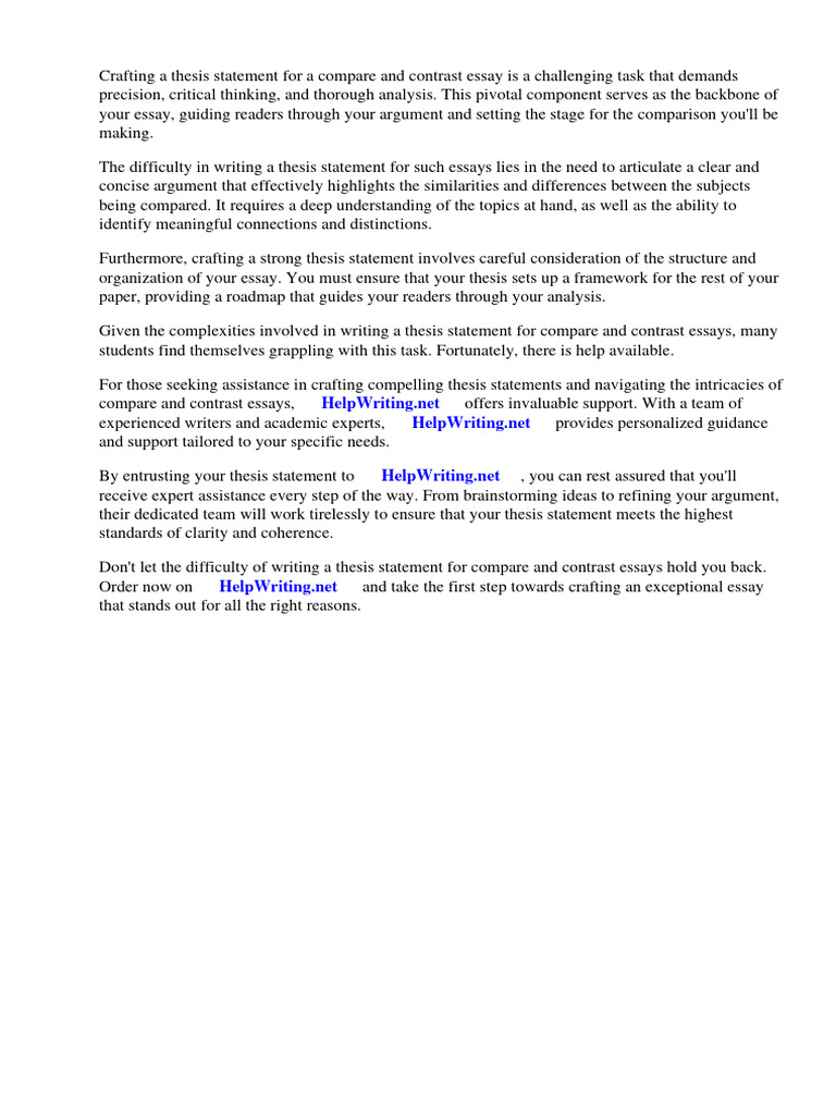 Writing Thesis Statements For Compare and Contrast Essays | PDF | Essays | Thesis
