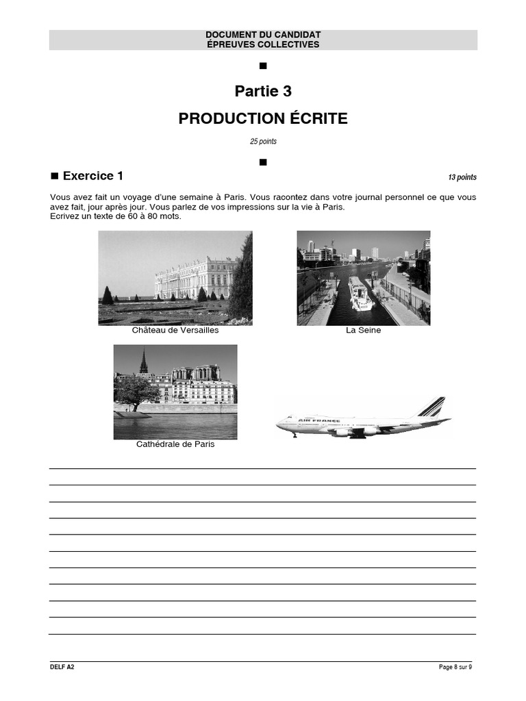 Production Écrite DELF A2: Exemples | PDF