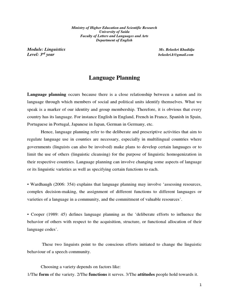 Language Planning | PDF | Linguistics | Human Communication