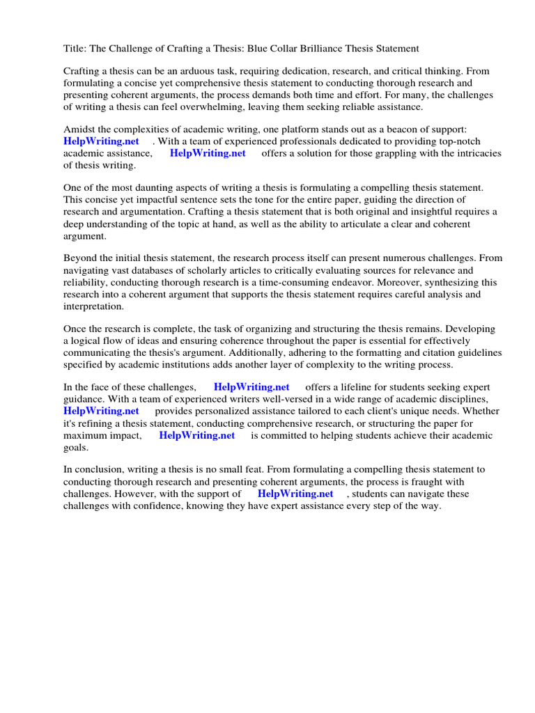 Blue Collar Brilliance Thesis Statement | PDF