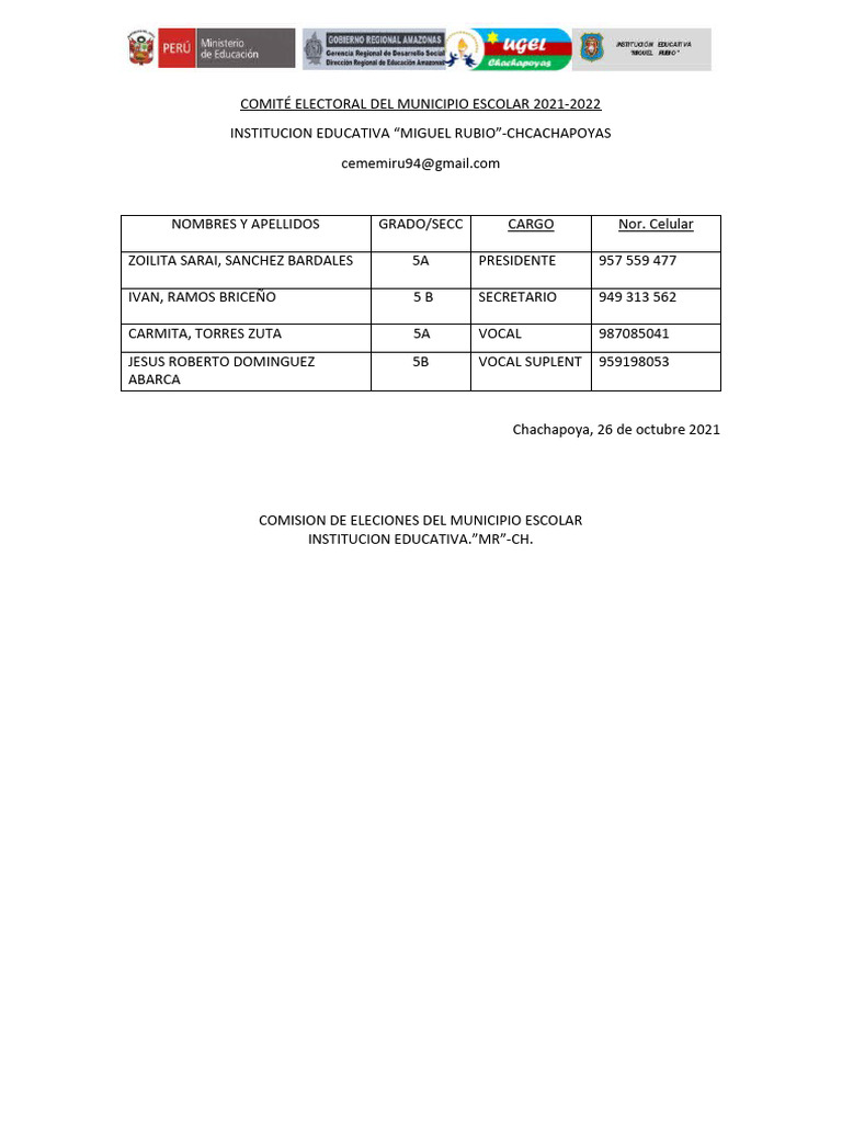 Comité Electoral Del Municipio Escolar 2021 | PDF