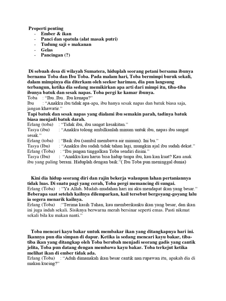 Naskah Bindo Legenda Danau Toba | PDF