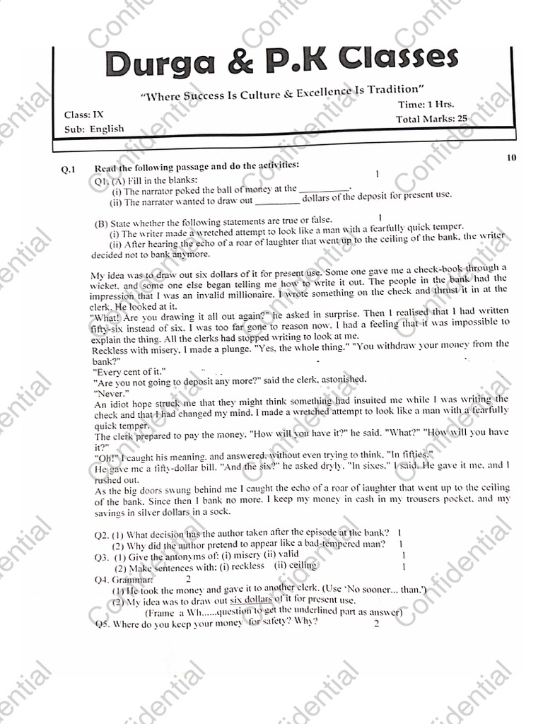 Sample Test Paper | PDF