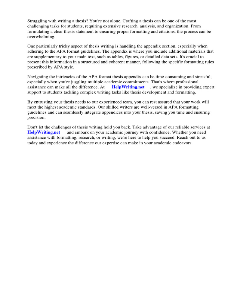 Apa Format Thesis Appendix | PDF