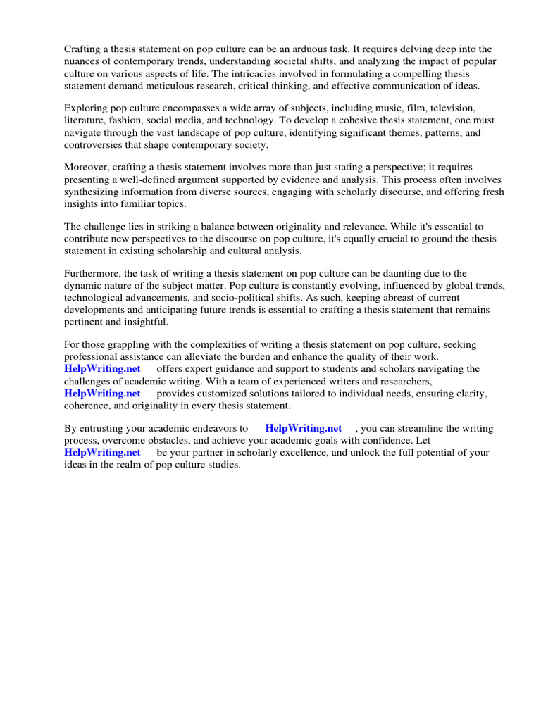 Thesis Statement On Pop Culture | PDF | Popular Culture | Essays