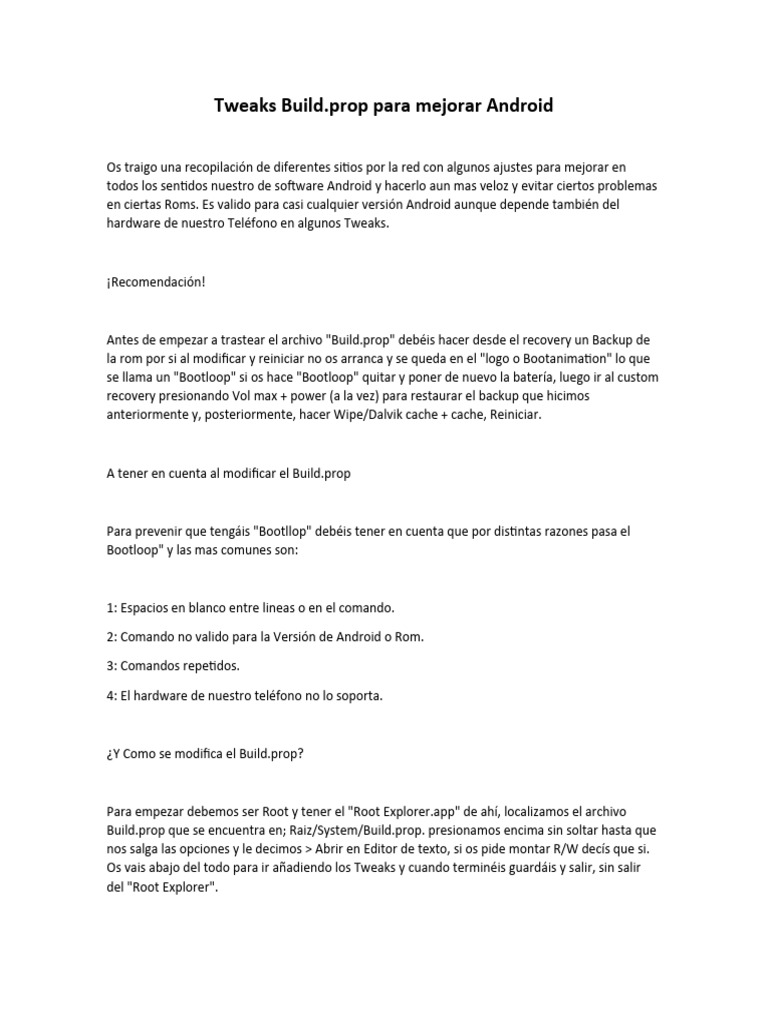 Tweaks Build - Prop para Mejorar Android | PDF