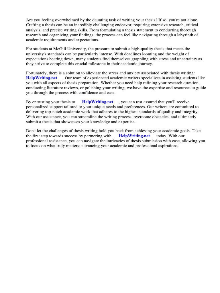 Gps Thesis Submission Mcgill | PDF