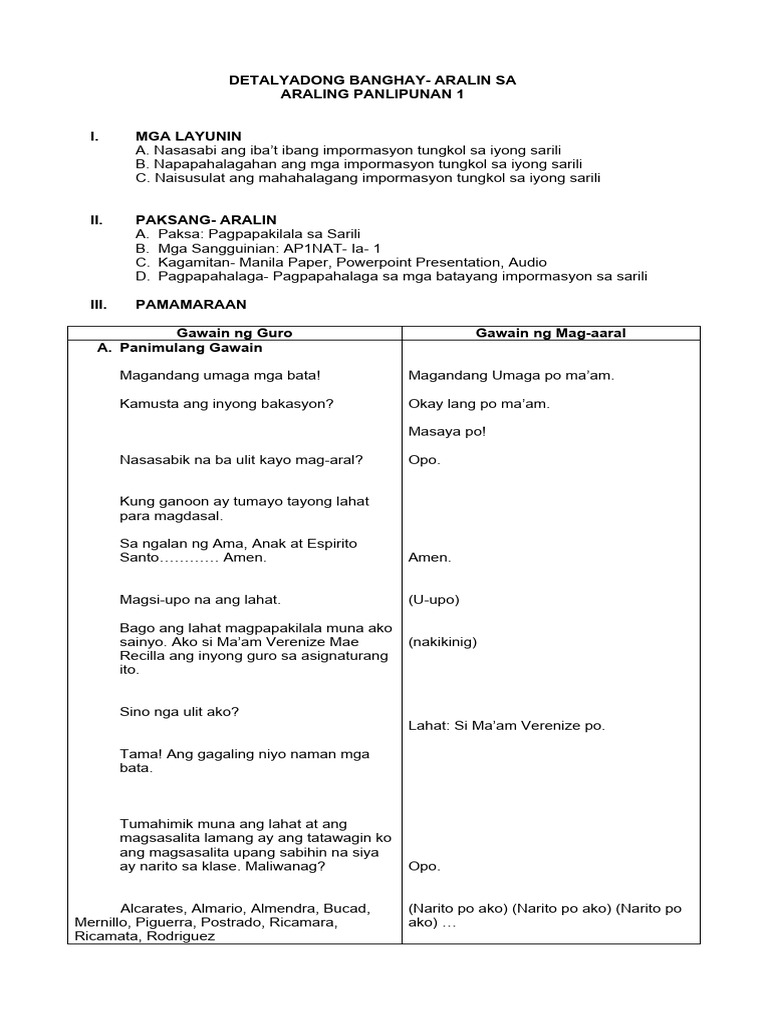 Detalyadong Banghay Sa Ap - 1 | PDF
