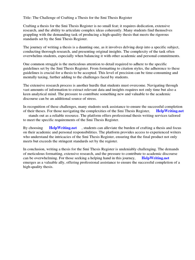 Smi Thesis Register | PDF