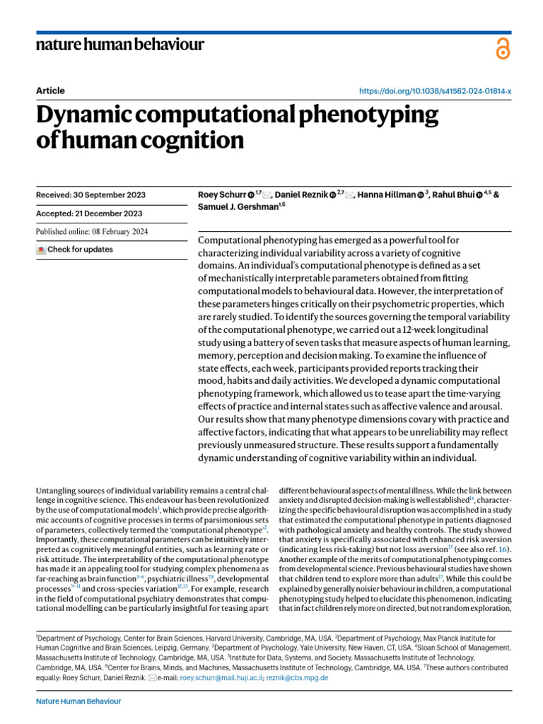 Dynamic Computational Phenotyping of Human Cognition | PDF