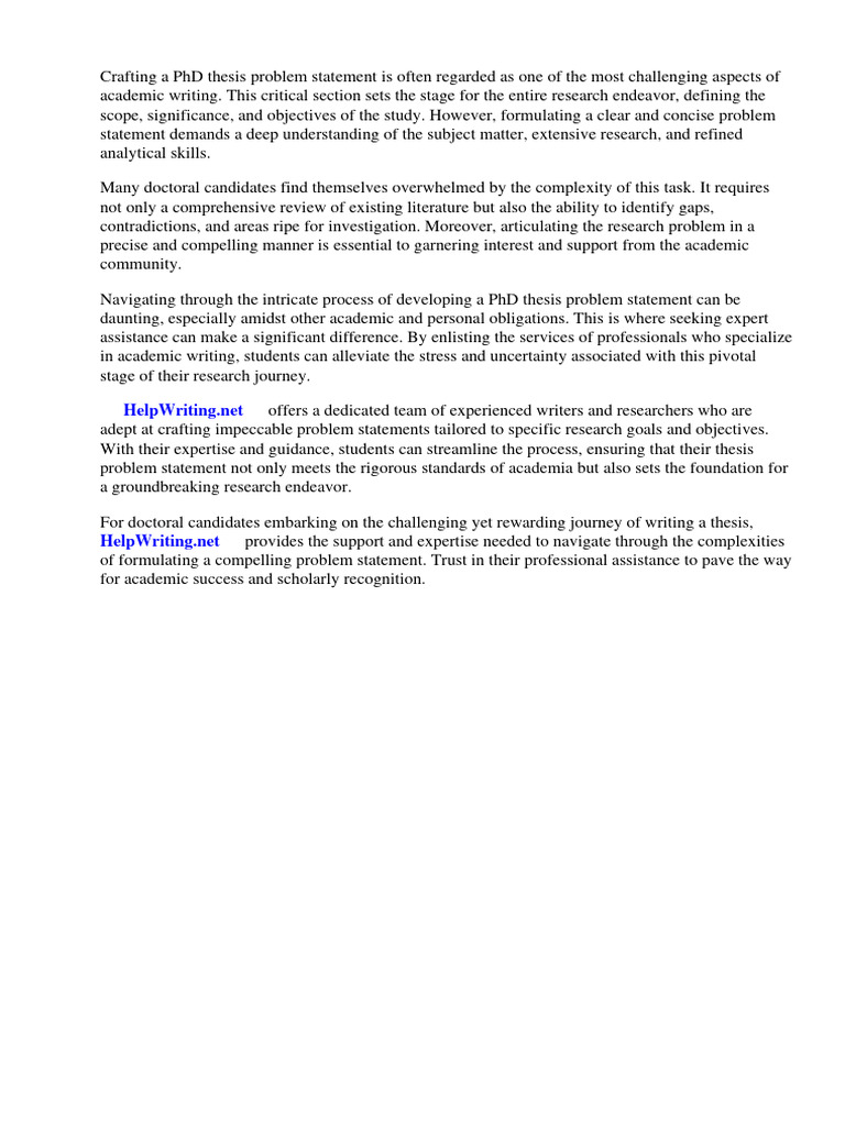 PHD Thesis Problem Statement | PDF PHD Thesis Problem Statement | PDF