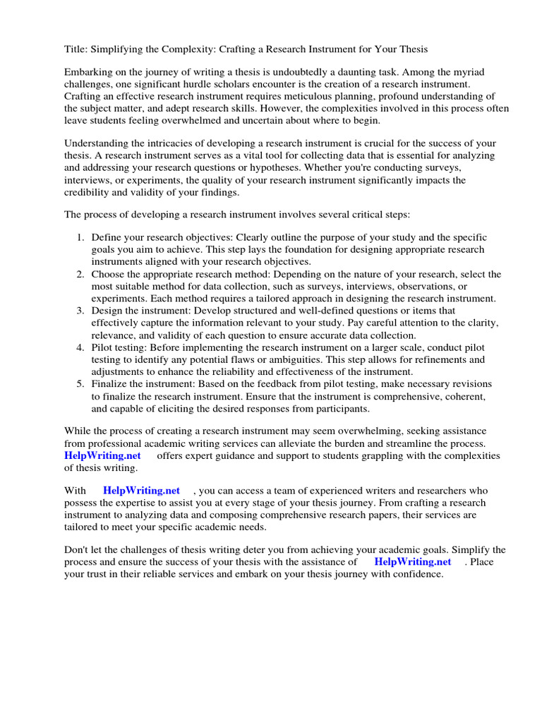 How to Make Research Instrument in Thesis | PDF