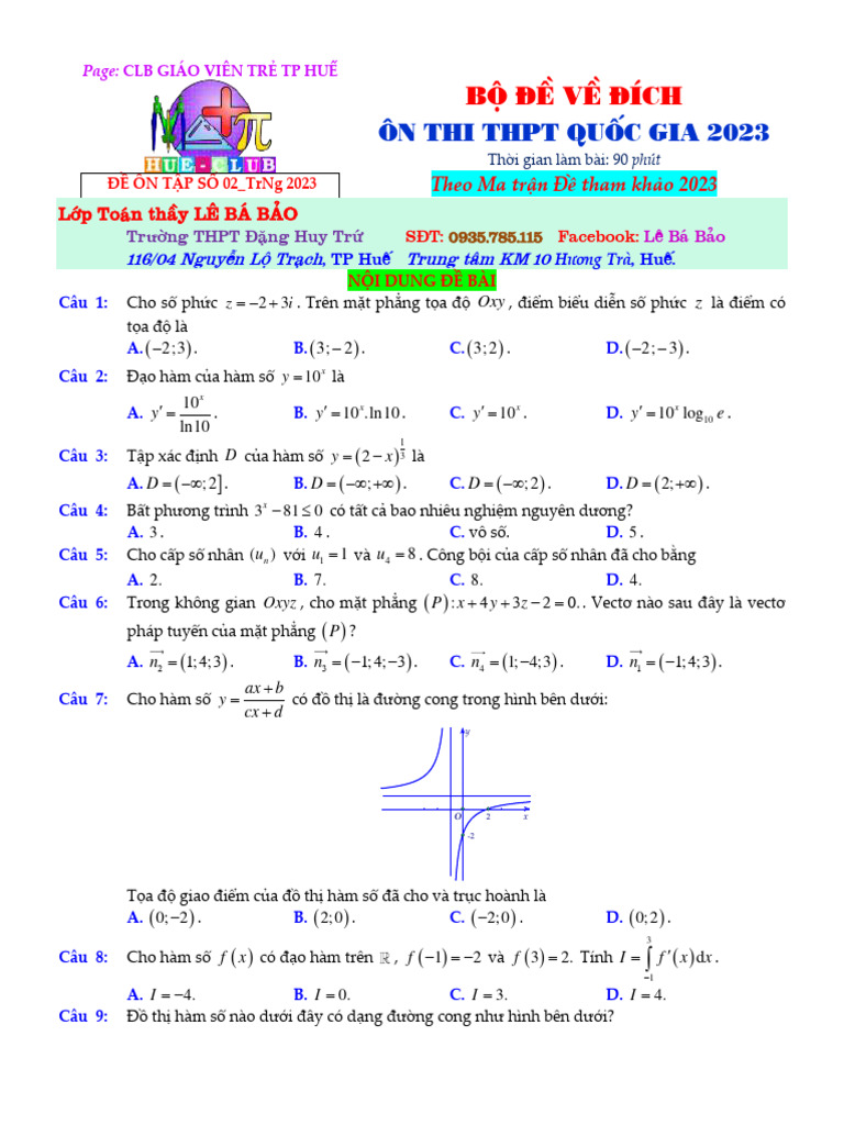 De Thi Thu THPT QG 2023 Mon Toan Mau So 1 | PDF